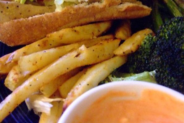 Garlic lemon pepper oven fries with spicy dipping sauce | VegWeb.com ...